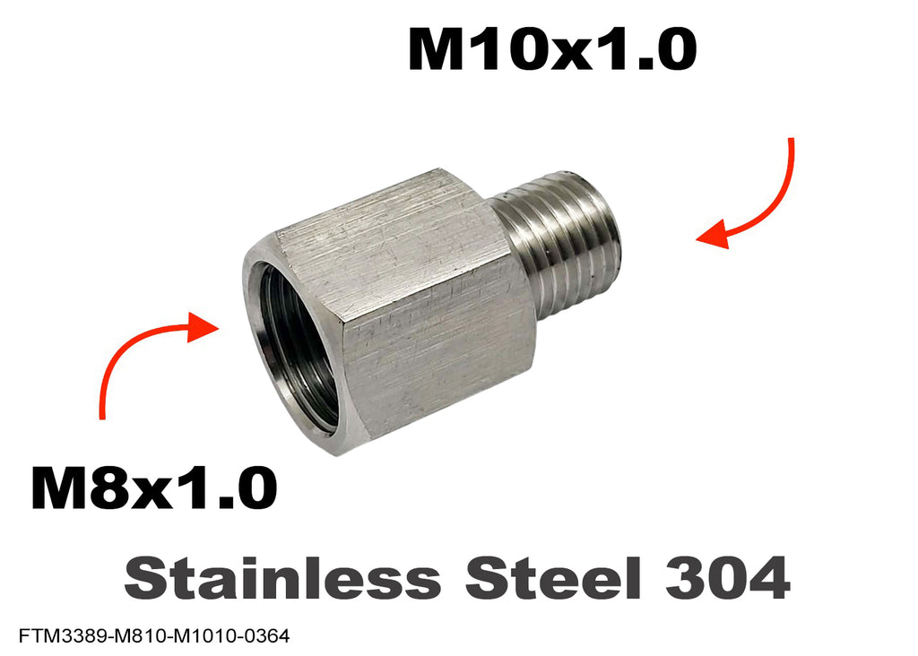 M8x1.0 Female to M10x1.0 Male Stainless Sensor Adaptor Fittings ...