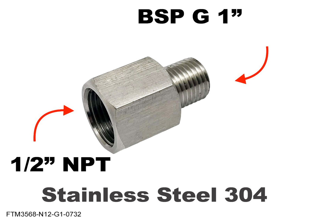 1/2 inch NPT Female to BSP G 1 inch Male Stainless Sensor Adaptor ...
