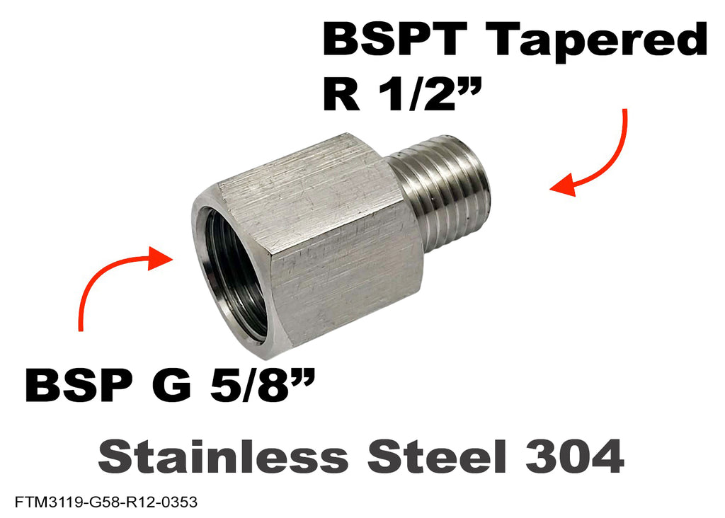 BSP G 5/8 inch Female to BSPT Tapered R 1/2 inch Male Stainless Sensor ...